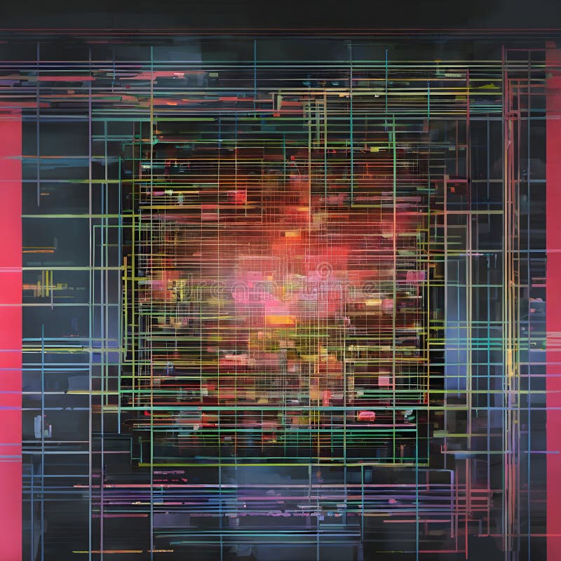 Digital Symphony in Chaos, an Abstract Fusion of Glitch and Grid. Stock ...