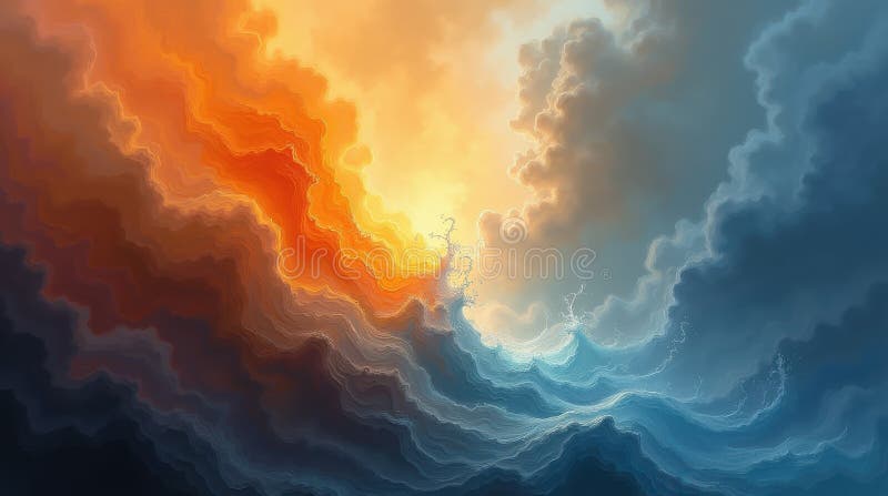 Abstract Painting of Fire and Water Elements Stock Illustration ...