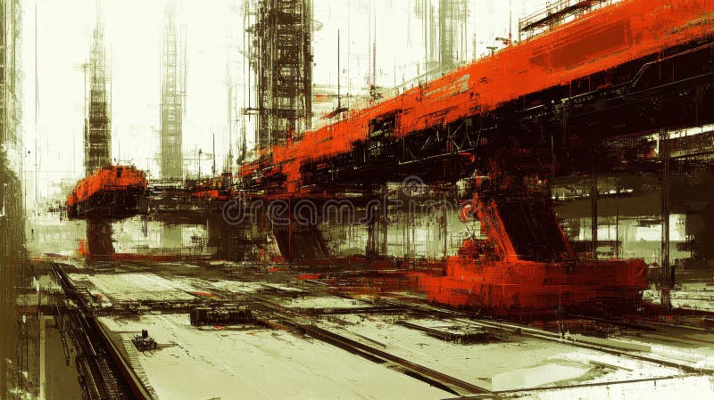 Abstract Artistic Illustration Features a Red Industrial Structure and ...