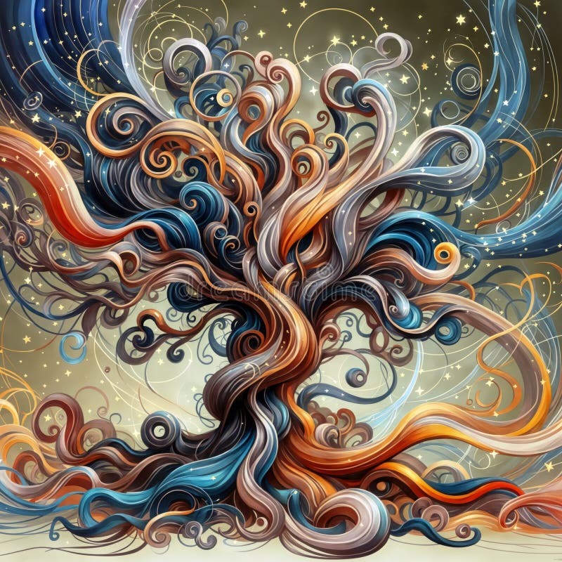 Abstract Illustration of a Tree with Swirling, Colorful Branches ...