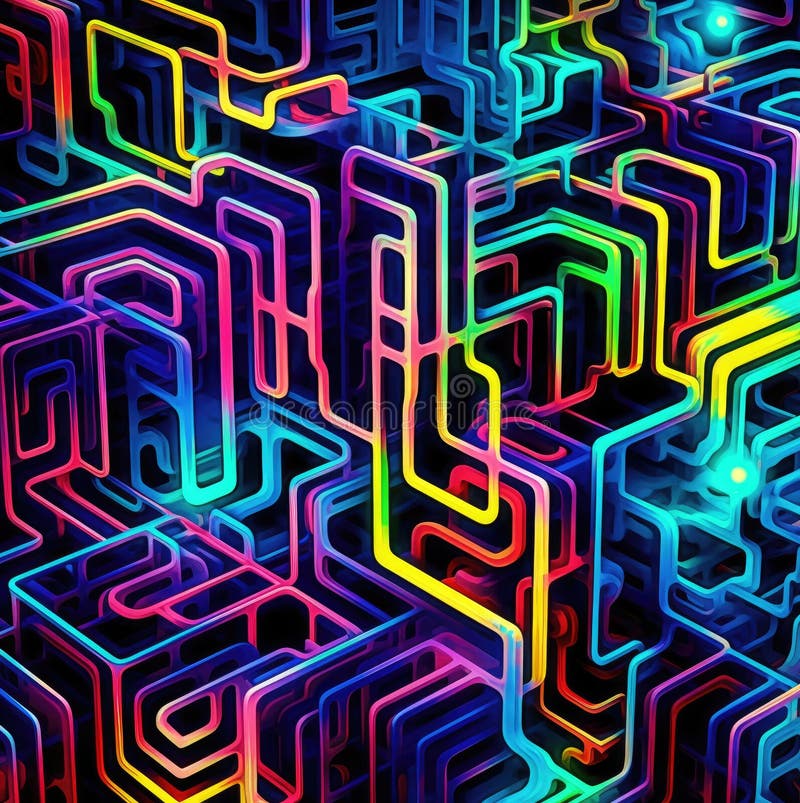 Abstract neon maze stock illustration. Illustration of digital - 278422433