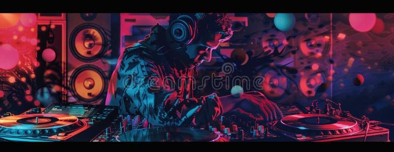 The Image is an Abstract Painting of a Dj at a Mixing Table Stock Image ...