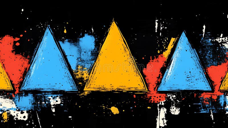 Abstract Triangles Painted in Vibrant Colors on Black Stock ...