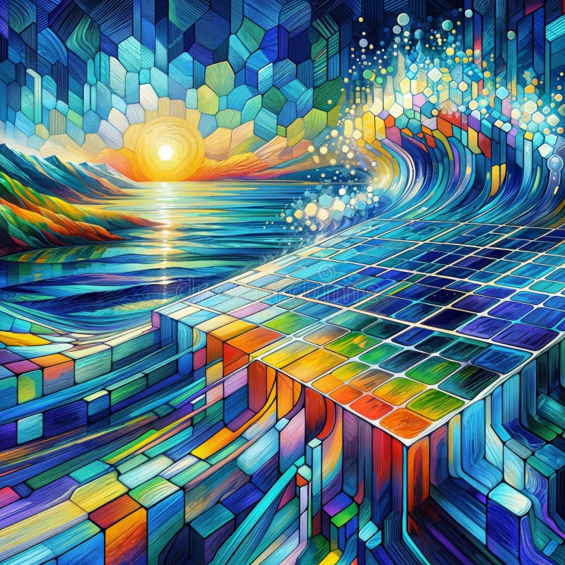 Colorful Block Wave: Abstract Sunset Splash Against Vibrant Wall ...