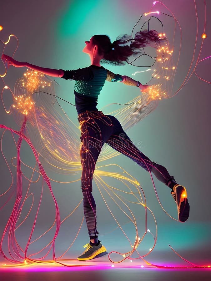 Image of an Abstract Shadowy Human Figure Dancing Form Made Up of Wires ...