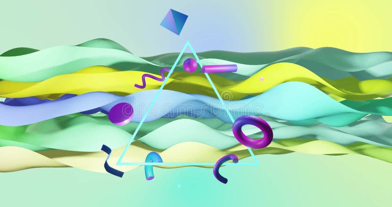 Image of Abstract Shapes Moving Over Waving Multi Coloured Background ...