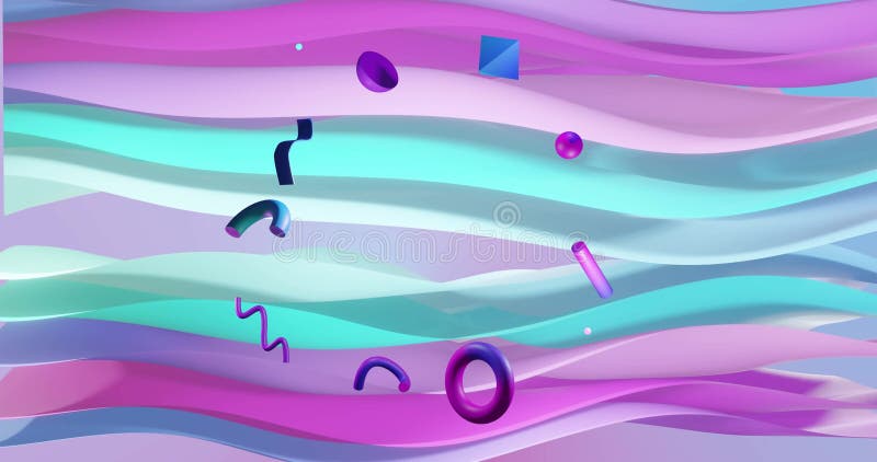 Image of Abstract Shapes Moving Over Waving Multi Coloured Background ...