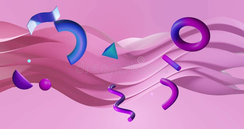 Image of Abstract Shapes Moving Over Waving Pink Background Stock ...