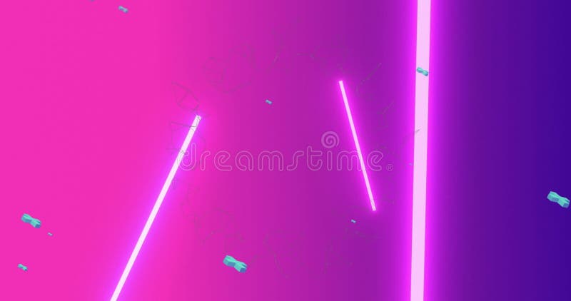 Image of Abstract Shapes Over Neon Lines on Pink Background Stock ...