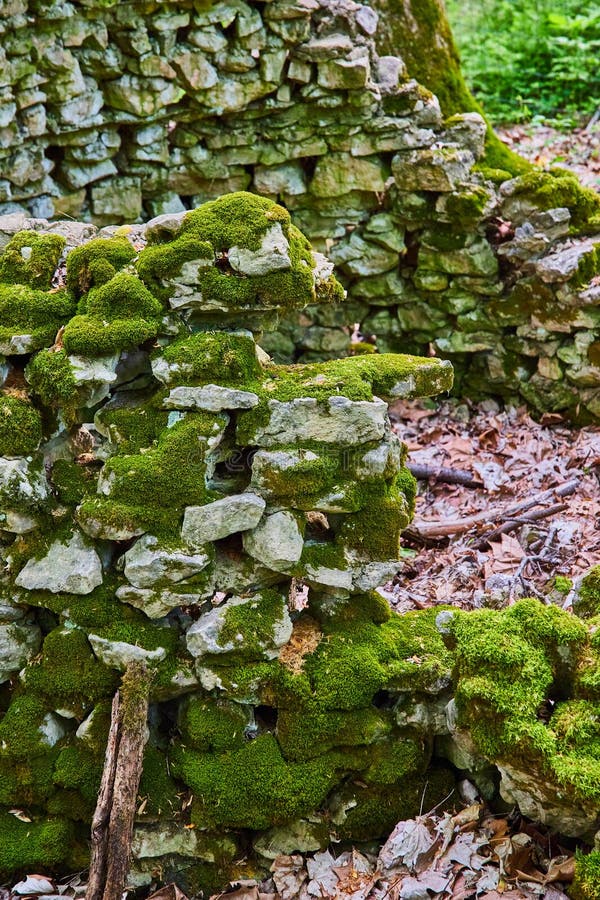 Abstract Stone Structure Covered in Green Growing Moss, Decay ...