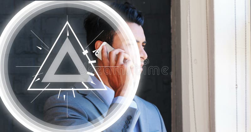 Image of Abstract Triangular Shape Pulsating Over Biracial Businessman ...