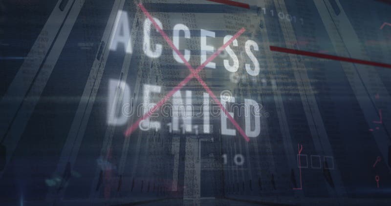 Image of Access Denied Texts, Binary Codes and Computer Language, Low Angle View of Server Room ...