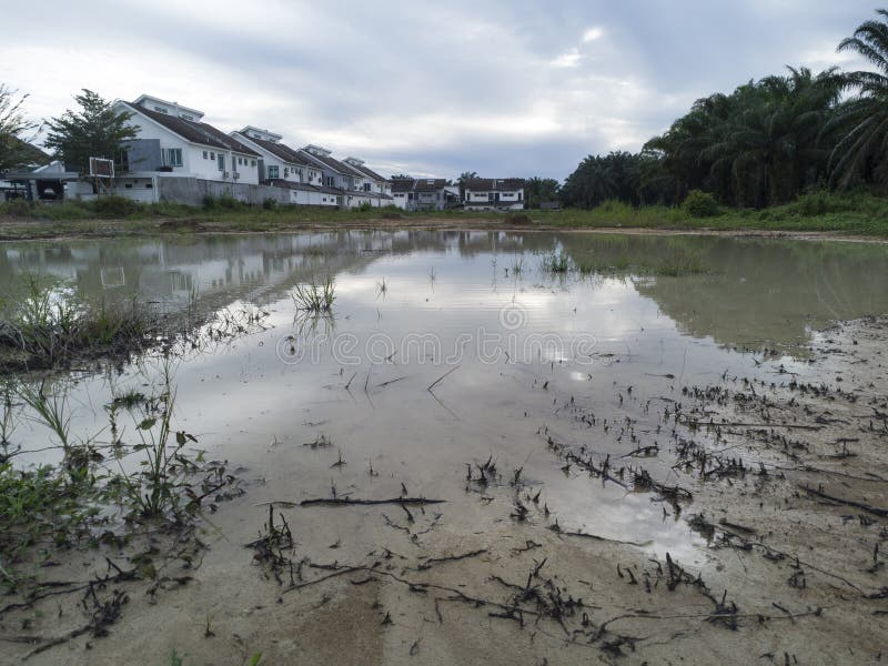 Aerial Scene of the Residential Vicinity with an Outdoor Huge Puddle ...