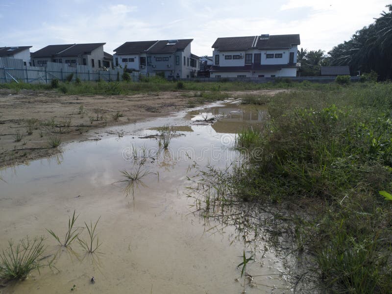 Aerial Scene of the Residential Vicinity with an Outdoor Huge Puddle ...