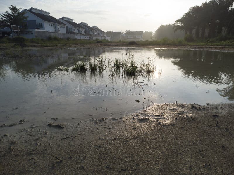 Aerial Scene of the Residential Vicinity with an Outdoor Huge Puddle ...