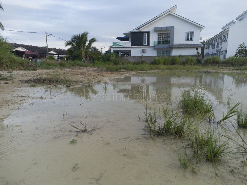 Aerial Scene of the Residential Vicinity with an Outdoor Huge Puddle ...