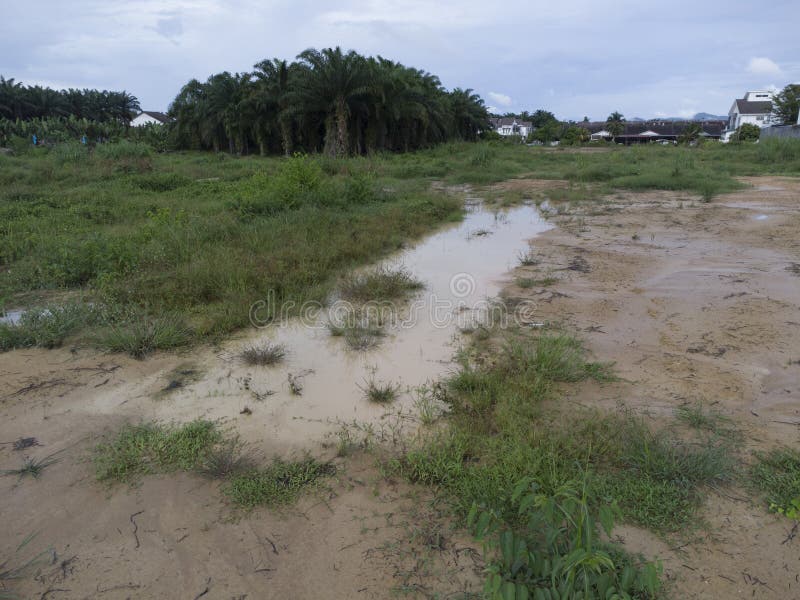 Aerial Scene of the Residential Vicinity with an Outdoor Huge Puddle ...