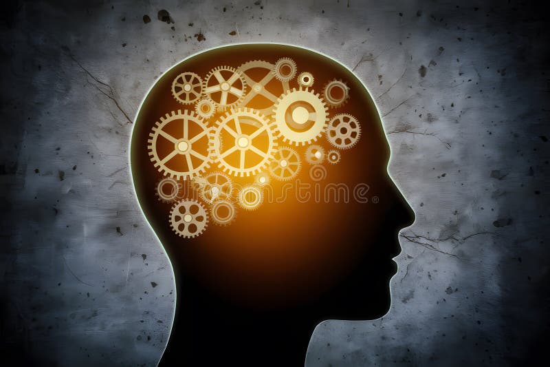 Human Head Profile with Illuminated Gears, Complex Mental Processes ...
