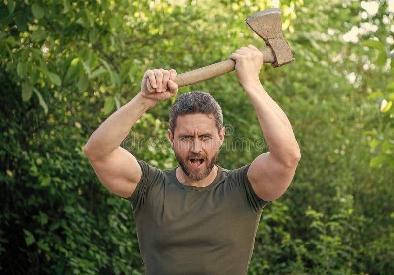 Image of Aggressive Man with Axe. Aggressive Man with Axe. Aggressive ...