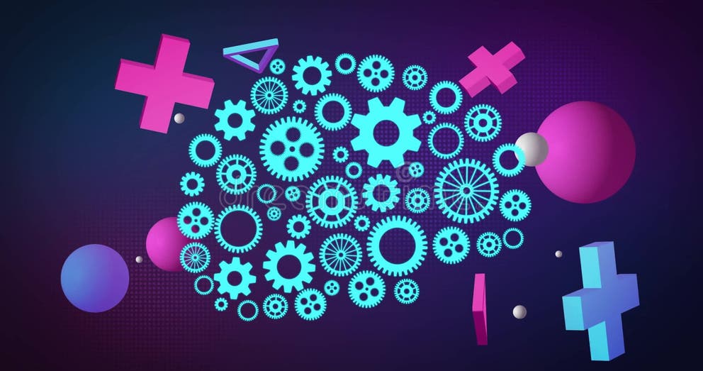 Image of Ai Brain Network of Cogs with 3d Shapes Rotating on Dark ...