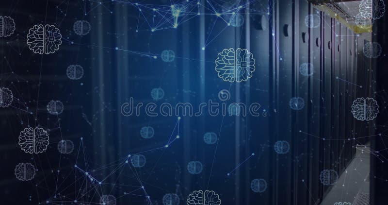 Image of Ai Brains and Networks Processing Data Over Computer Server Room Stock Image - Image of ...