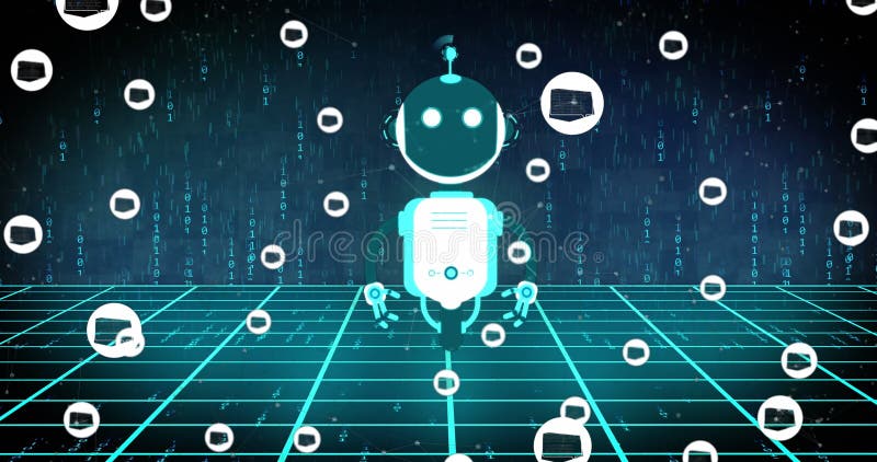 Image of Ai Chat Bot and Icons Over Binary Coding Background Stock Illustration - Illustration ...