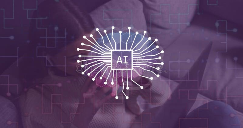 Image of Ai Chat Data Processing Over Caucasian Woman Using Tablet ...