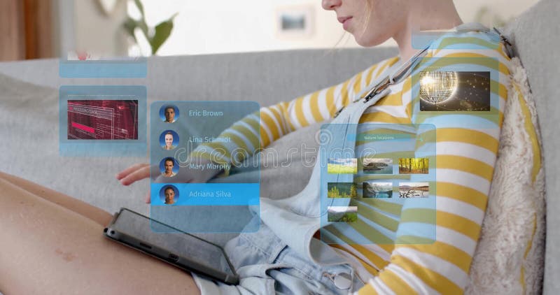 Image of Ai Chat Data Processing Over Caucasian Woman Using Tablet ...