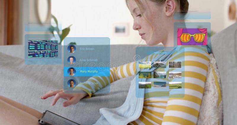 Image of Ai Chat Data Processing Over Caucasian Woman Using Tablet ...