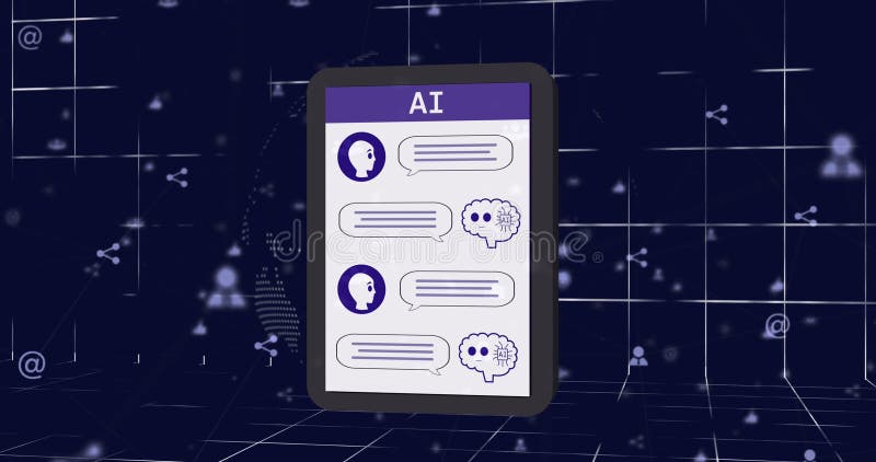 Image of Ai Chat and Data Processing Over Tablet Screen and Grid Stock ...