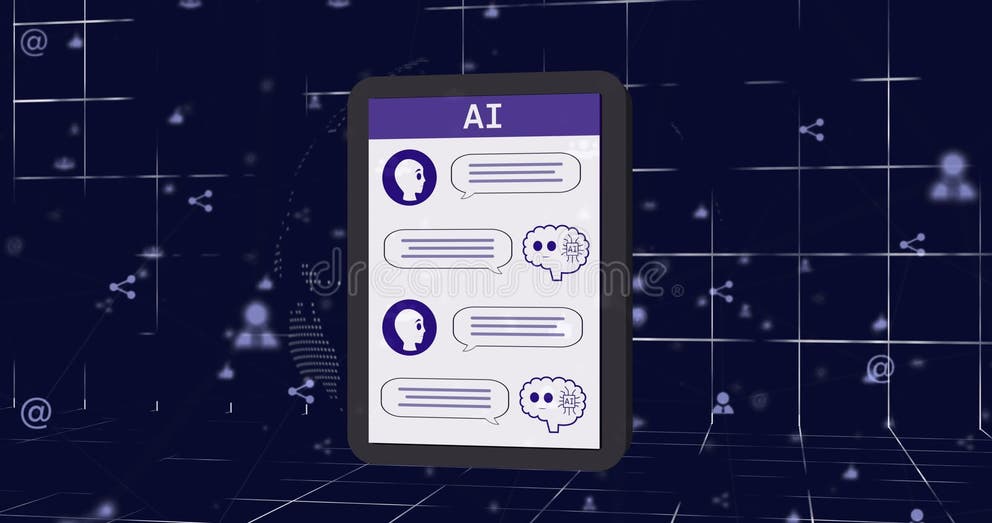 Image of Ai Chat and Data Processing Over Tablet Screen and Grid Stock ...