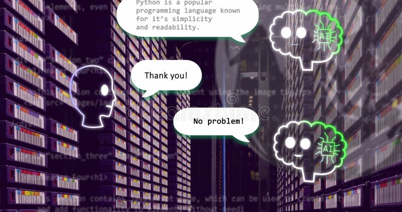 Image of Ai Chat and Globe Over Computer Server Room Stock Photo ...