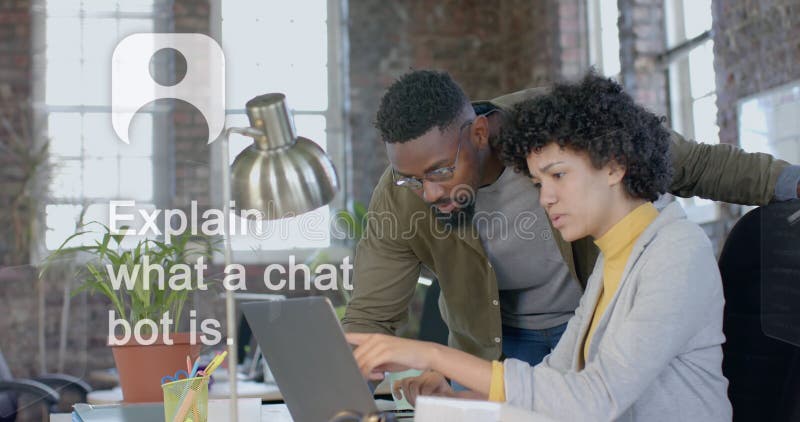 Image of Ai Chat Over Diverse Colleagues Working in Office Stock Photo ...