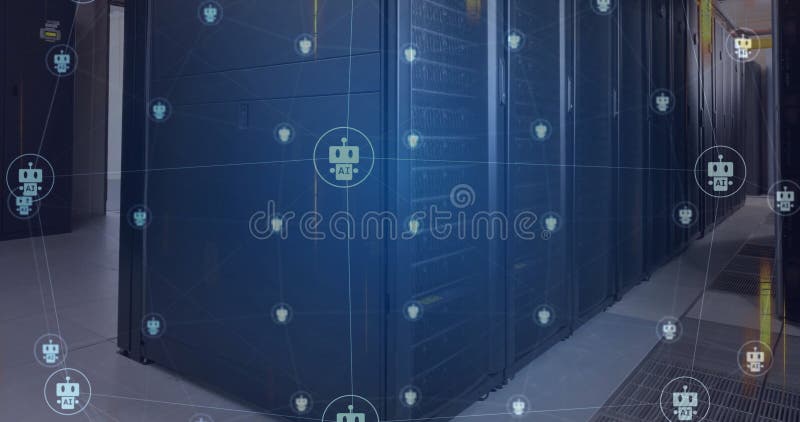 Image of Ai Chatbot Icons and Glowing Data Streams Over Computer Server ...