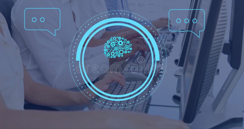 Image of Ai Data Processing and Brain Over Diverse People Using Computers Stock Photo - Image of ...