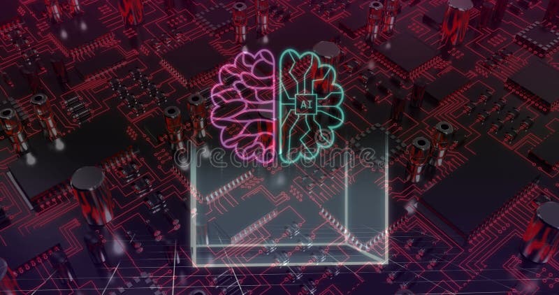 Image Of Ai Data Processing And Icons Over Computer Circuit Board