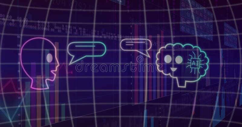 Image of Ai Data Processing and Icons Over Grid Stock Illustration ...
