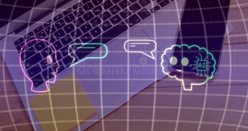 Image of Ai Data Processing and Icons Over Laptop and Smartphone Stock ...