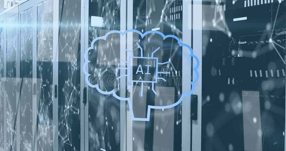 Image of Ai Data Processing and Networks Over Computer Server Room ...