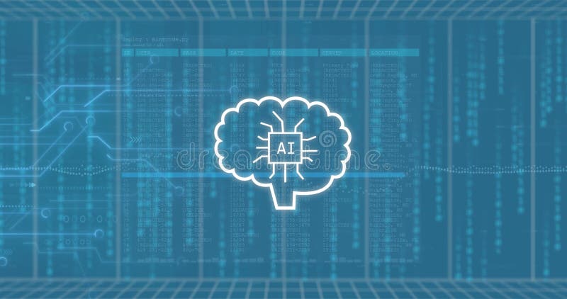 Image Of Ai Data Processing Over Binary Coding With Ai Icons Stock Illustration Illustration
