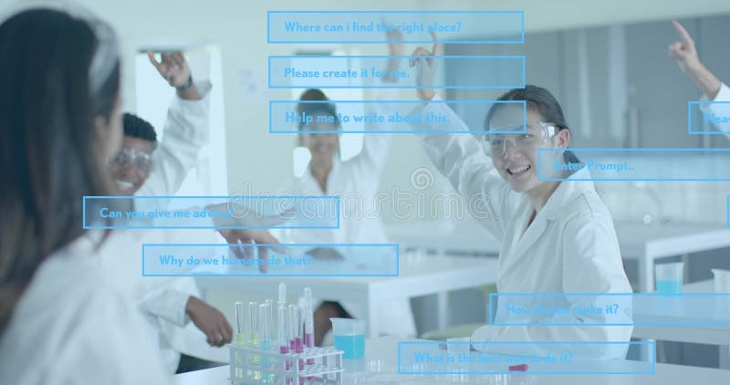 Image of Ai Data Processing Over Diverse Students in Laboratory Stock Photo - Image of computing ...