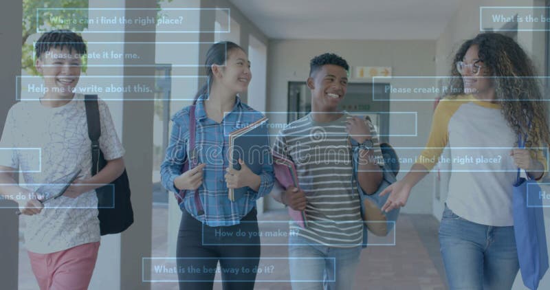 Image of Ai Data Processing Over Diverse Students at School Stock Photo ...