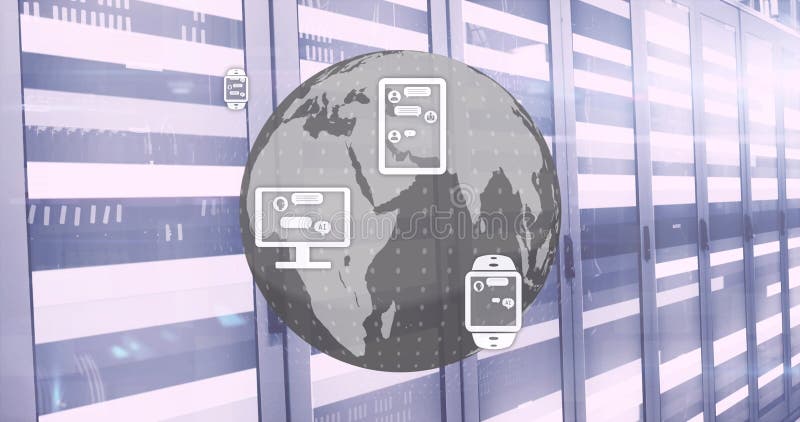 Image of Ai Data Processing Over Grid Globe and Computer Servers Background Stock Image - Image ...