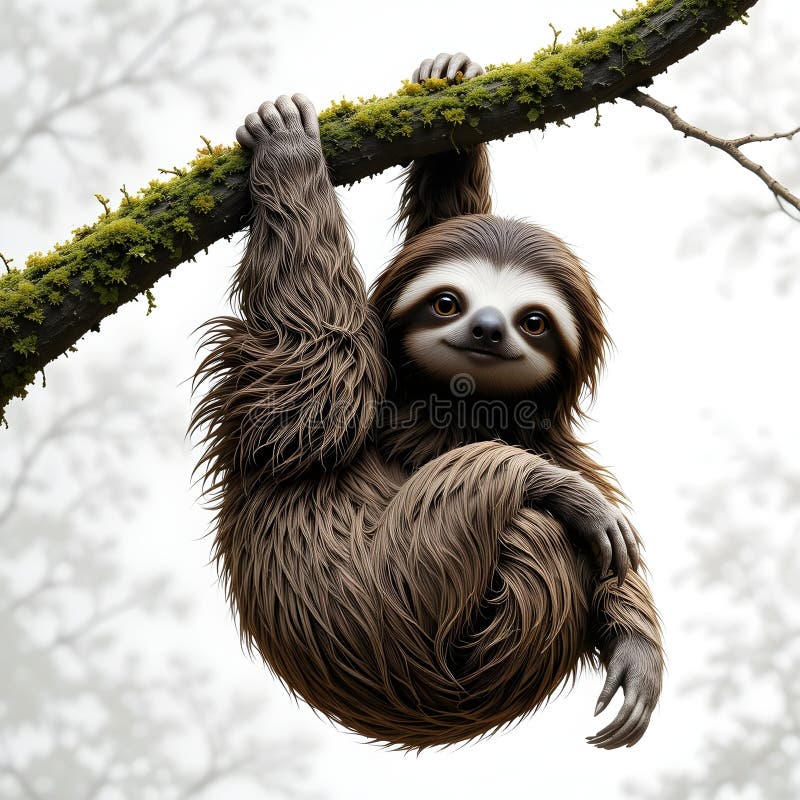 Adorable Three-Toed Sloth Hanging from Branch - Rainforest Wildlife ...