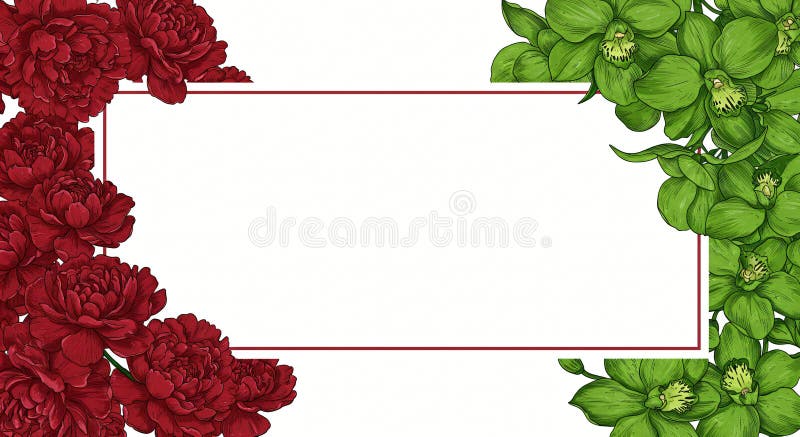 Red and Green Horizontal Flower Border Blank Image Abstract Vector ...