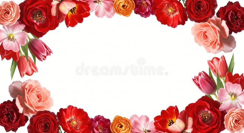 Red and Pink Horizontal Flower Border Blank Image Abstract Vector ...