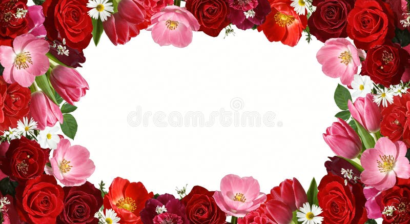 Red and Pink Horizontal Flower Border Blank Image Abstract Vector ...