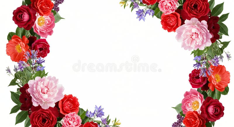 Red and Pink Horizontal Flower Border Blank Image Abstract Vector ...