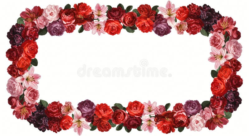 Red and Pink Horizontal Flower Border Blank Image Abstract Vector ...
