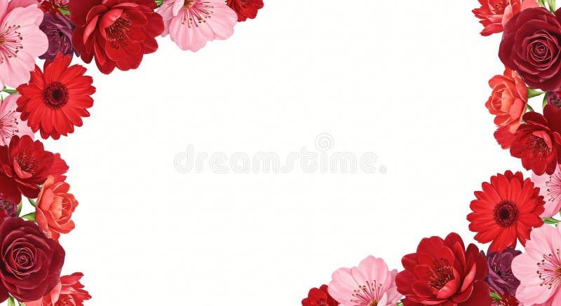 Red and Pink Horizontal Flower Border Blank Image Abstract Vector ...